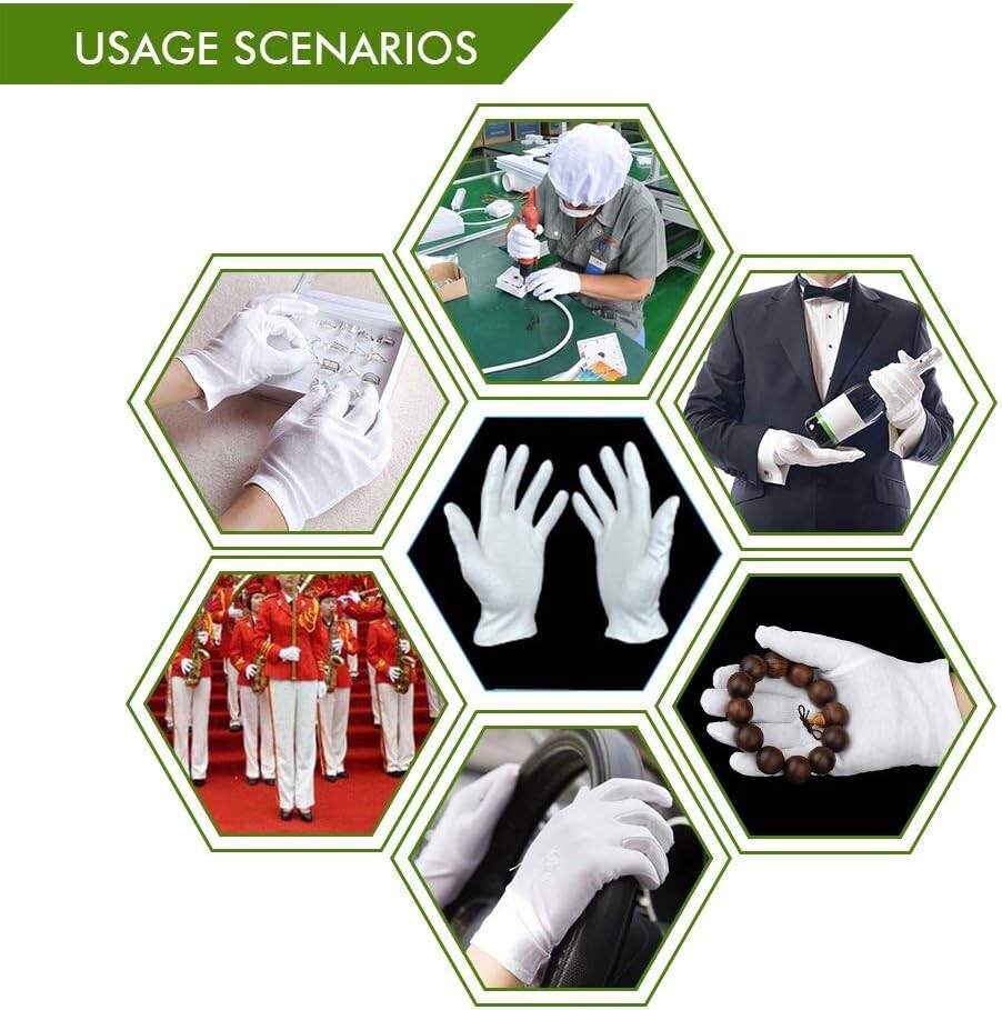 6 Pairs 100% Cotton White Gloves Dermatological Overnight Moisturizing ...