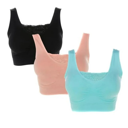 Rhonda Shear 3 Pack Cotton Blend Ahh Bras With Lace Inset 586-821,Size ...
