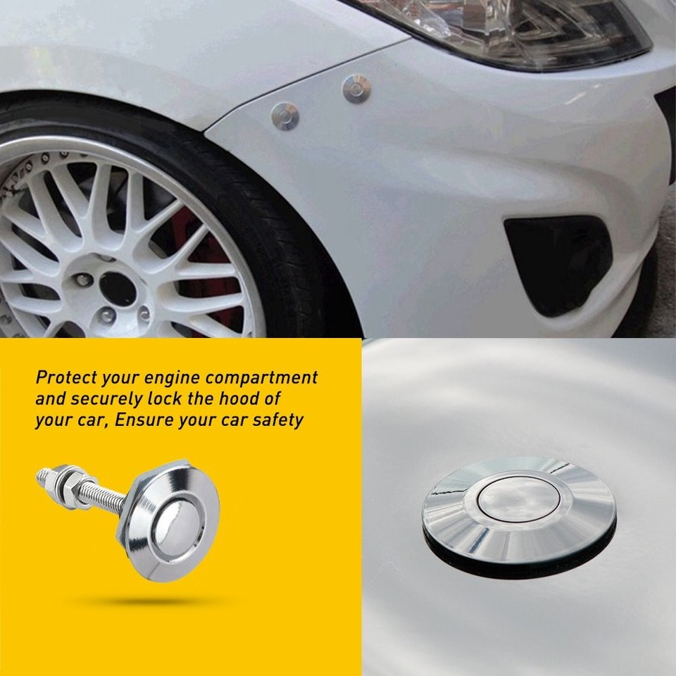 Push Silver Button Quick Hood Release Bonnet Lock Pins Clip Car Bumper ...