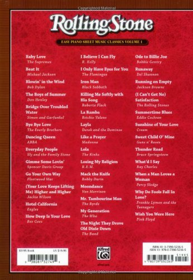 Rolling Stone Easy Piano Sheet Music Classics, Volume 1: 39 Selections ...