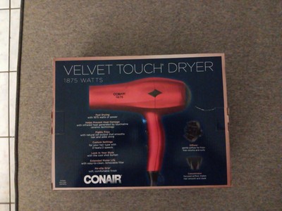 Conair 1875 Watt Velvet Touch Hair Dryer Red Fast Drying Comfort Grip ...
