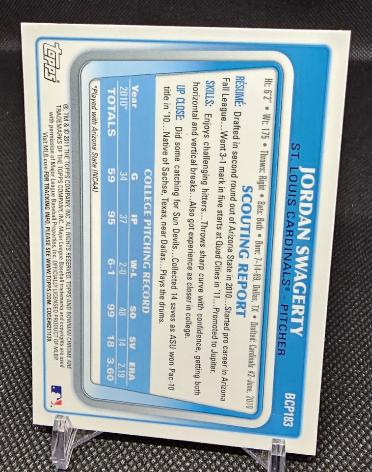 2011 Bowman Chrome Prospects Green X-Fractors #BCP183 Jordan Swagerty ...