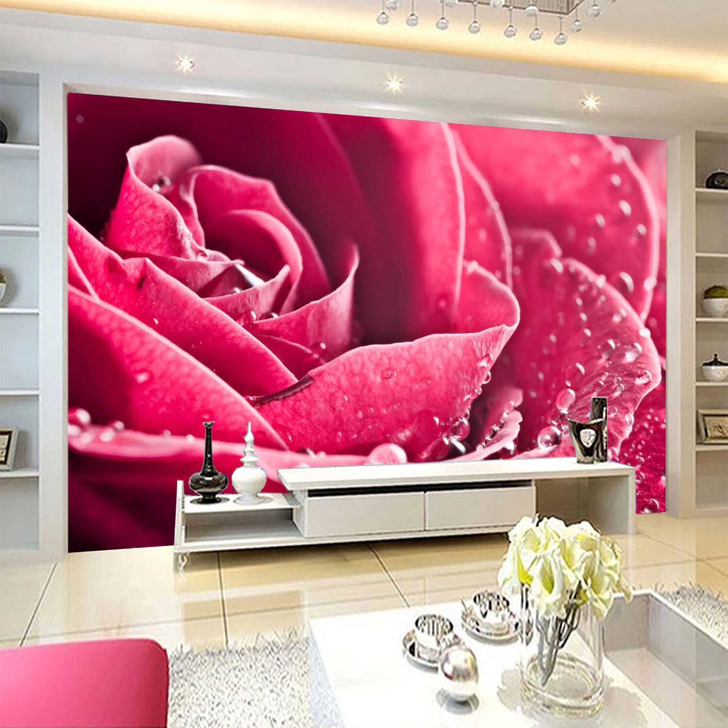3D Pink Rose Dew 40063NA Wallpaper Wall Murals Removable Wallpaper Fay ...