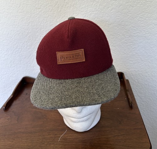 Vintage Pendleton Maroon & Gray Wool Baseball Cap Hat Adjustable Made ...