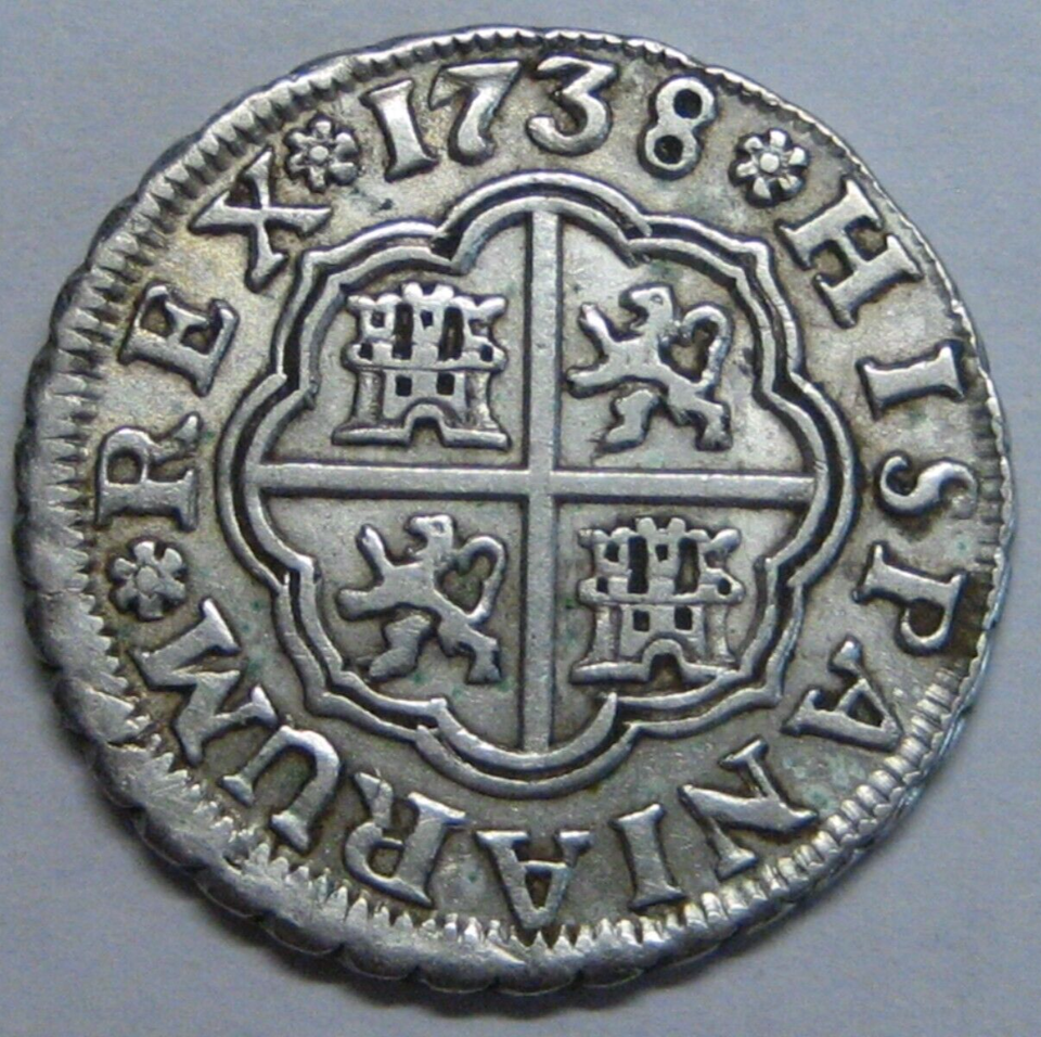 1738 SEVILLA 1 REAL PHILIP V HIGH GRADE SPANISH SILVER COLONIAL ERA ...