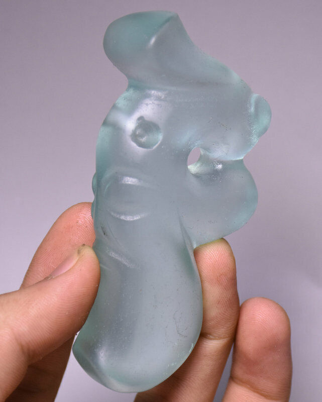 9CM Rare Old Chinese Hongshan Culture Blue Crystal Beast Head Pendant ...