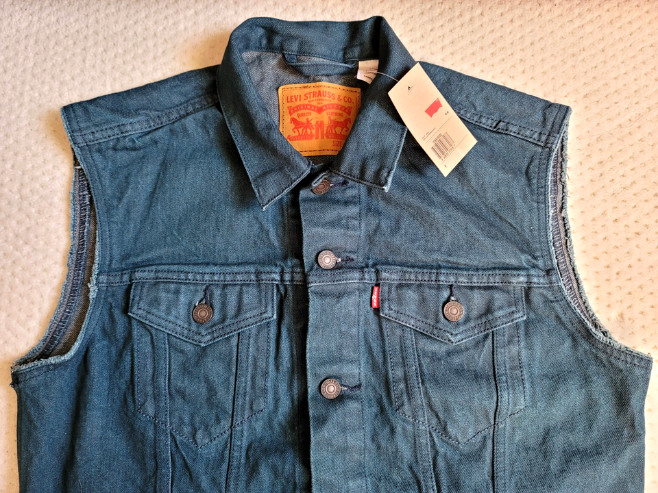 NWT Levis Men's Trucker Cut-off Jean Denim Vest Jacket Dark Teal 72887 ...