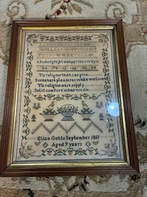 Sweet 19th Century Sampler with epitaph by Eliza Gotts Age 9 years | eBay