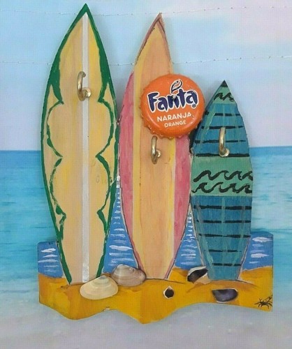 Handmade 3 Hook Beach Coastal Surfboards Wall Mount Key Rack Holder ...