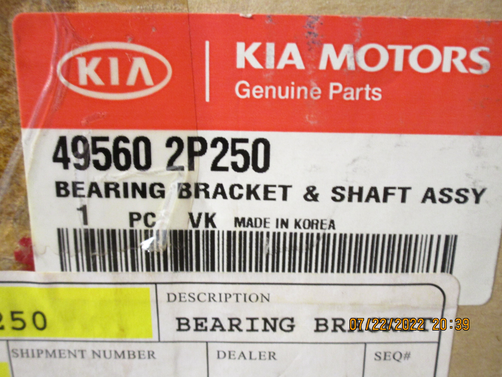 Genuine Kia OEM 495602P250 Bearing Bracket & Intermediate Shaft | eBay