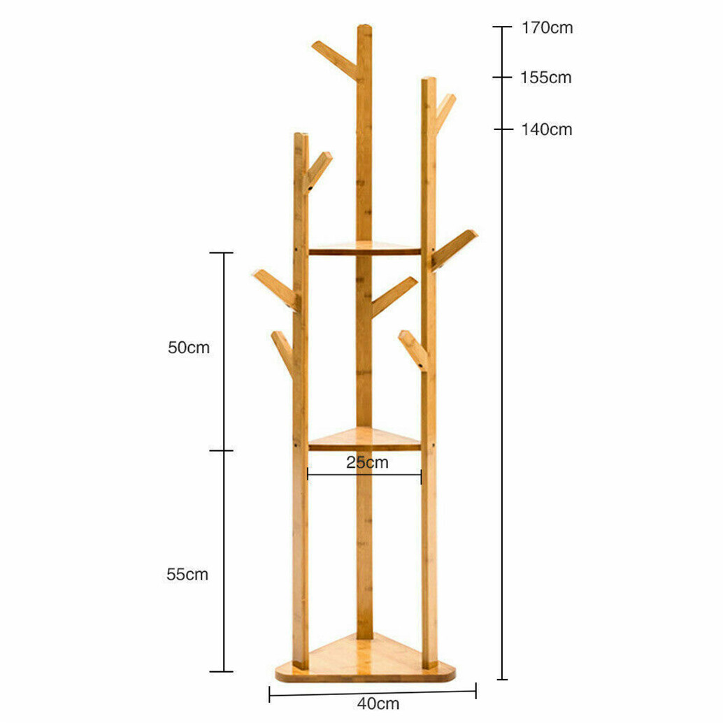 Wooden Tree Clothes Stand Coat Rack Corner Rail Handbag Hat Hanger ...