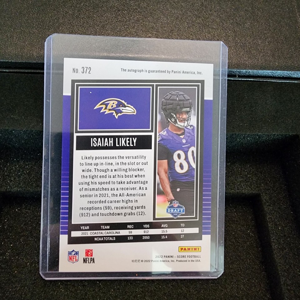Isaiah Likely 2022 Score Auto rookie card #372 Ravens RC Rookie | eBay