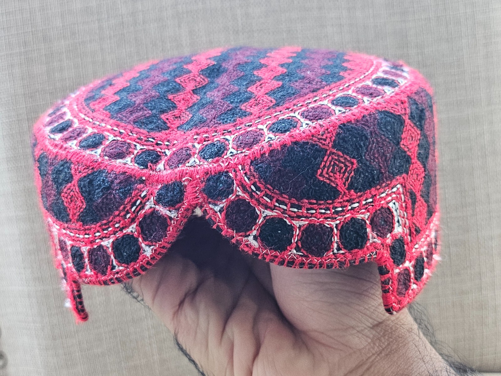 Handmade Sindhi Men Hat Red/Black Embroidery Traditional Topi Cap | eBay