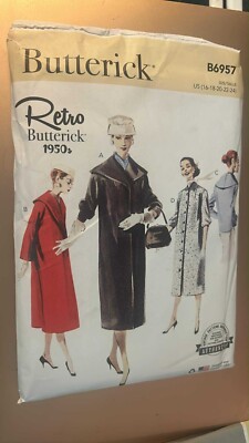 BUTTERICK PATTERN 6957 COATS RETRO 50S MISSES SIZES 16 18 20 22 24 ...