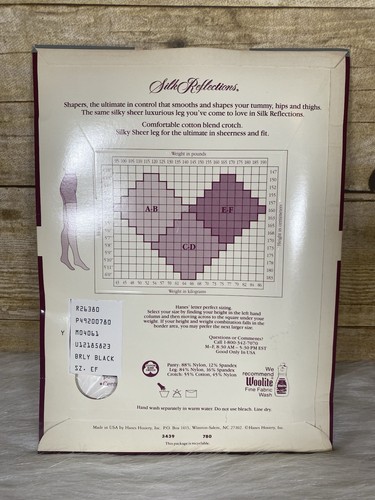 HANES Silk Reflections SHAPERS Pantyhose BARELY BLACK 780 Sz EF ...