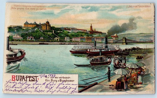 Budapest Hungary Postcard Transportation Boat Port Vendors Hold To ...