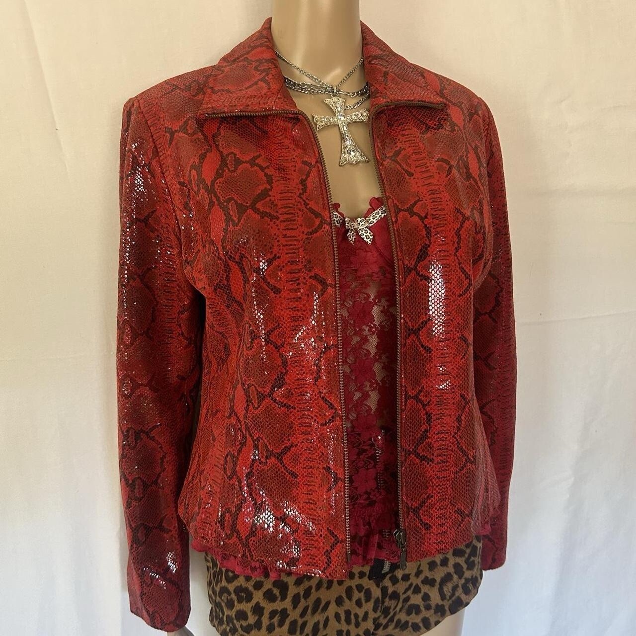 Vintage Red Genuine Leather Snakeskin Embossed Jacket Size Women’s 8 | eBay