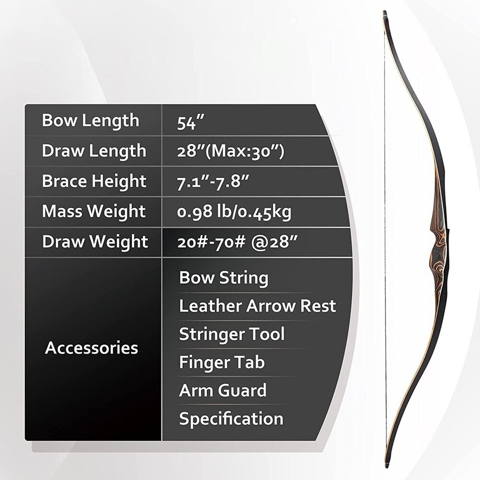 54" Traditional Wooden Long Bow 20-70lb Archery Recurve Bow Hunting ...