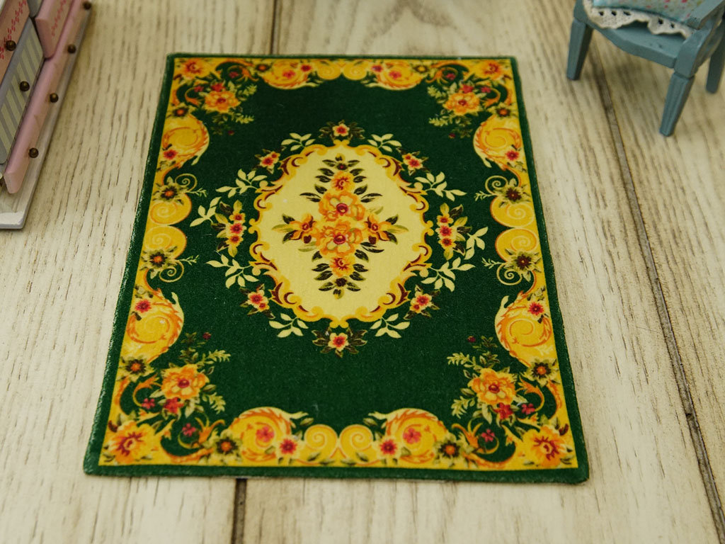 Dark Green Gold Aubusson Design Miniature Dollhouse Rug 1:12 | eBay