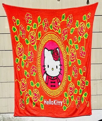 NEW Hello Kitty EXTRA LARGE Plush Blanket Almost 80in X 60in/Floral/One ...