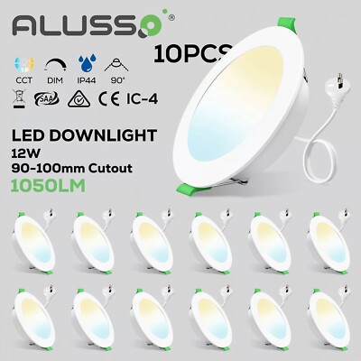 10X 12W LED Downlights 90mm Cutout Tri-Colour Changeable Downlight with ...