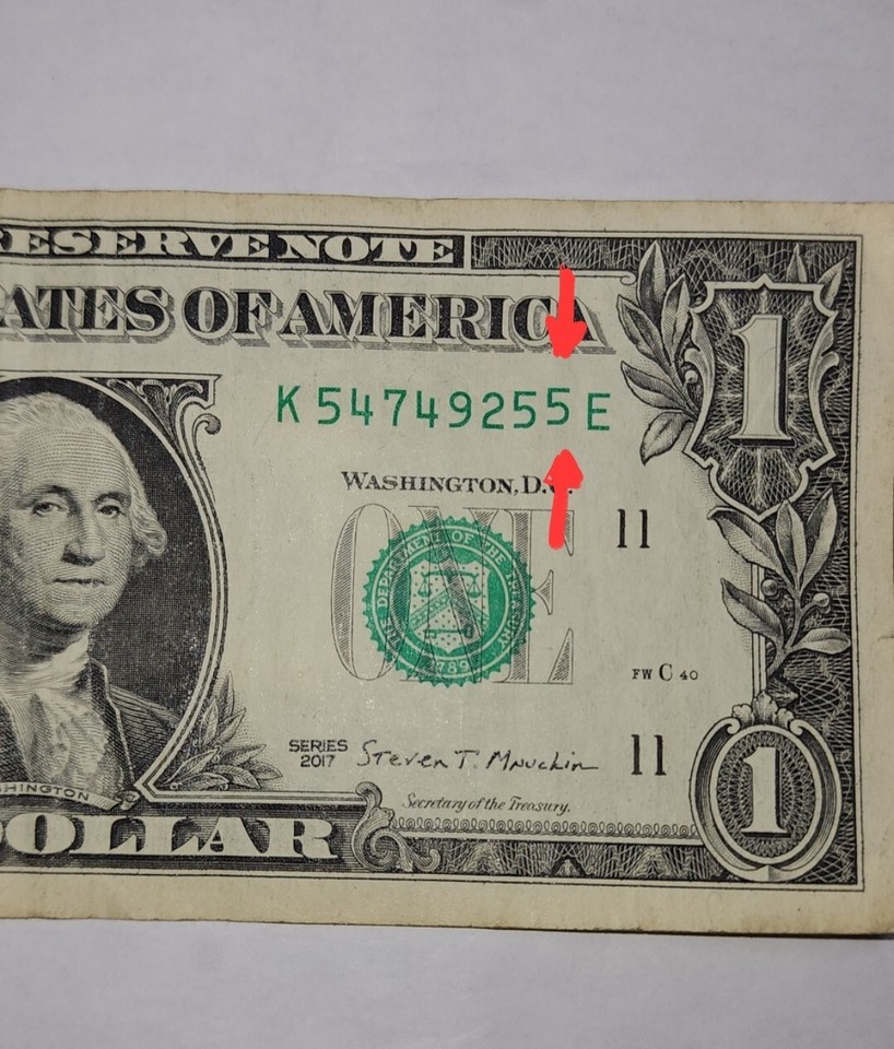 one dollar bill Serial Number K 54749255 E Error | eBay
