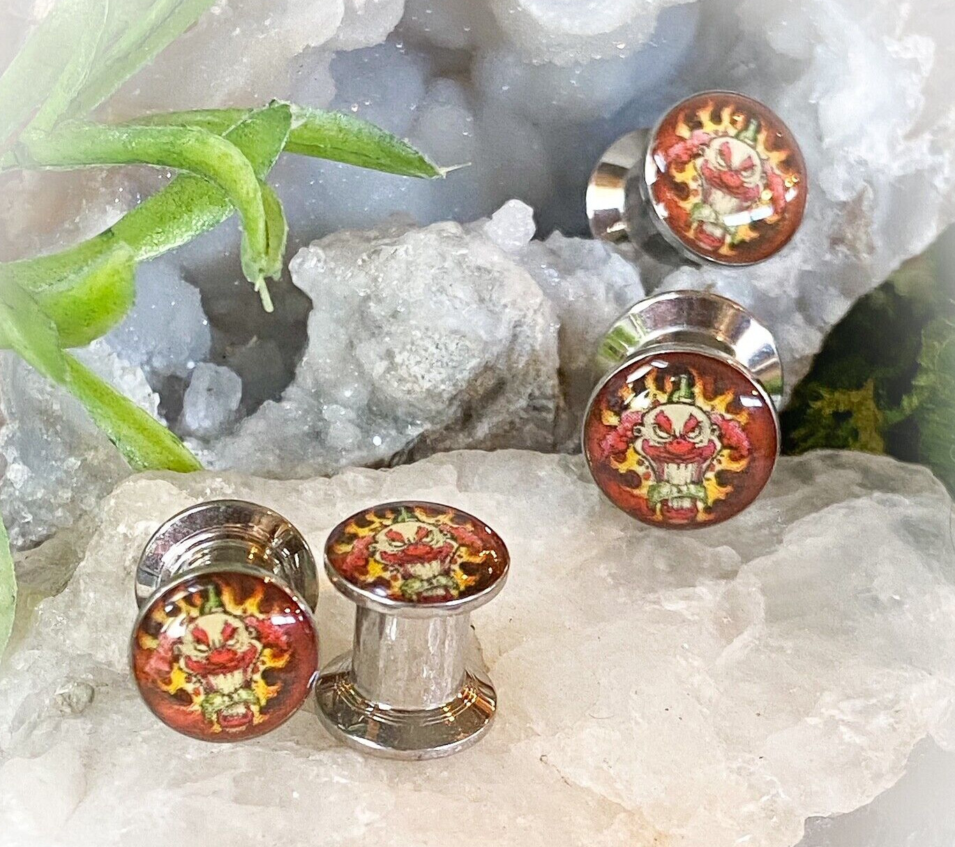 PAIR Steel Red Insane Clown Logo Stash Plugs Gauges Earlet Body ...