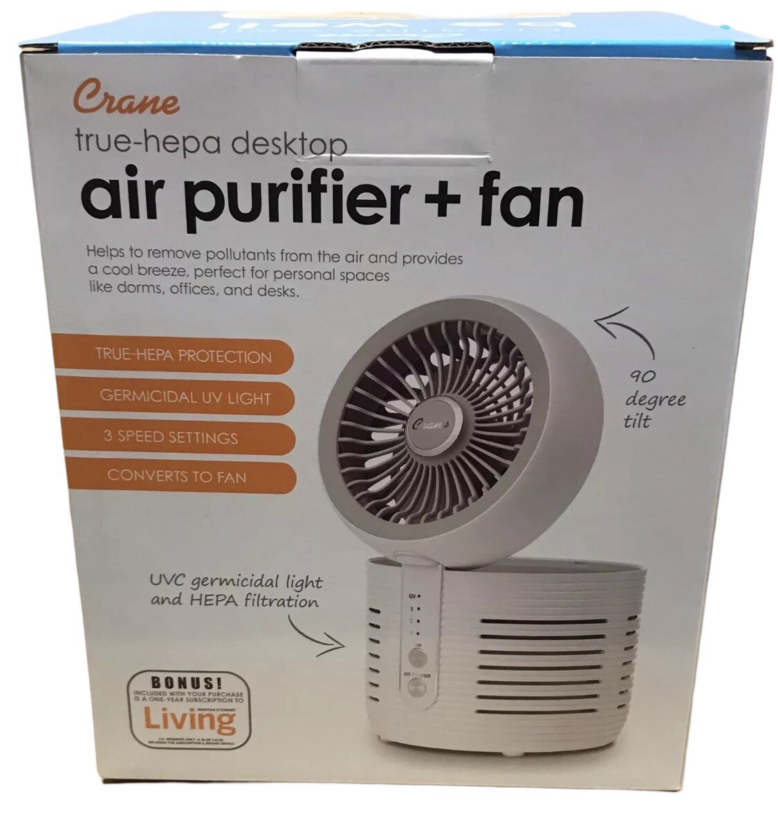 Crane 2-in-1 Air Purifier and Desk Top Fan White Standard (EE-5073) for ...