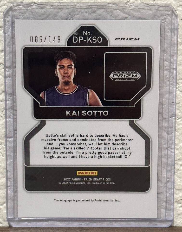 2022-23 Panini Prizm Draft Picks Blue 86/149 Kai Sotto DP-KSO Auto ...