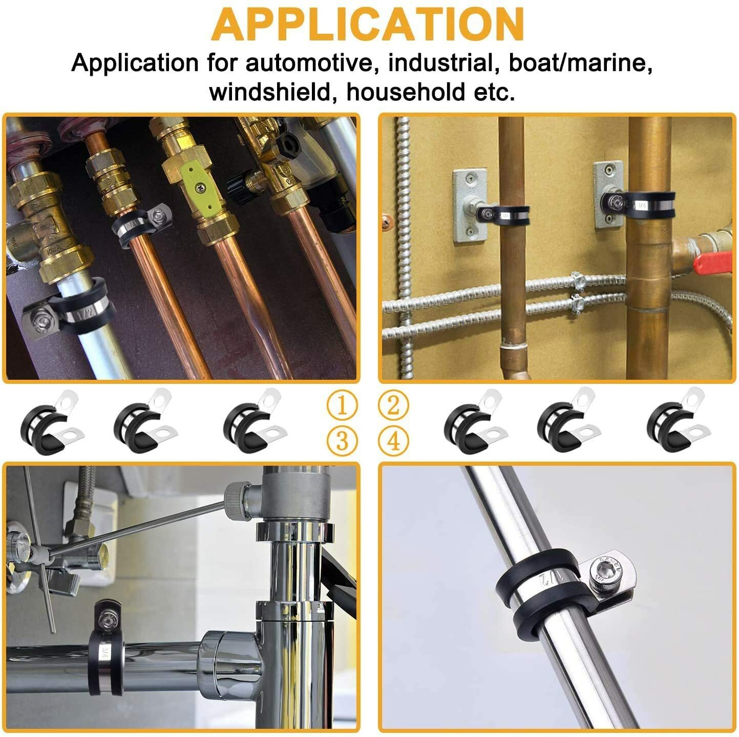 10pcs 1" Inch Cable Clamp Rubber Cushioned Insulated Clamp 304 ...