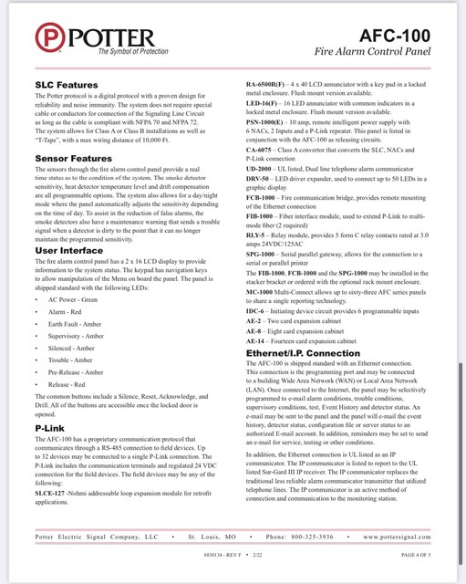 Potter AFC-100 Fire Alarm Control Panel for sale online | eBay