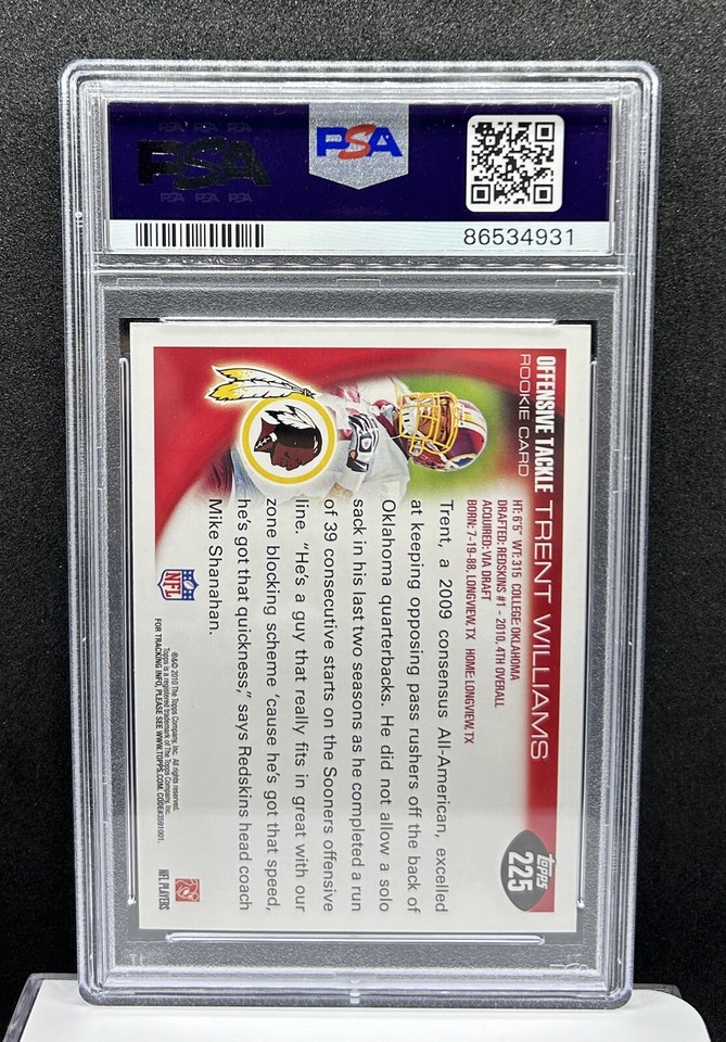 Trent Williams 2010 Topps Rookie PSA 10 Gem Mint #225 Redskins Sooners ...