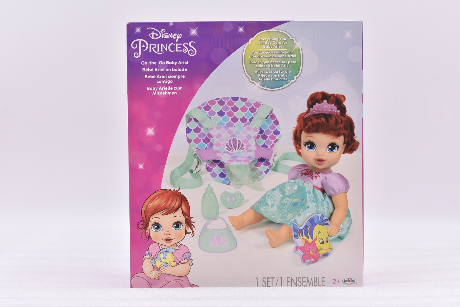Disney Princess Ariel Baby Doll Deluxe with Tiara Carrier Plush Friend ...