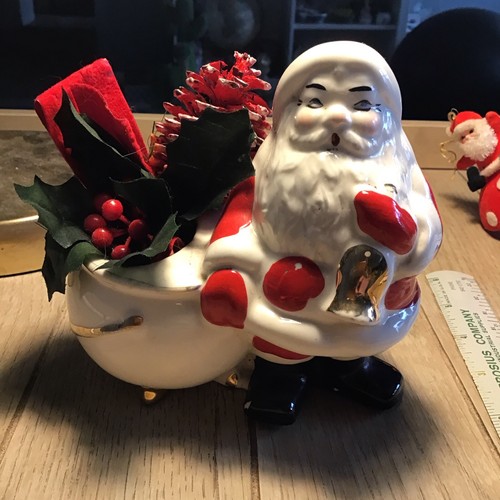 Vintage Hand Painted Santa Claus Bell Ringer Planter Christmas Decor | eBay