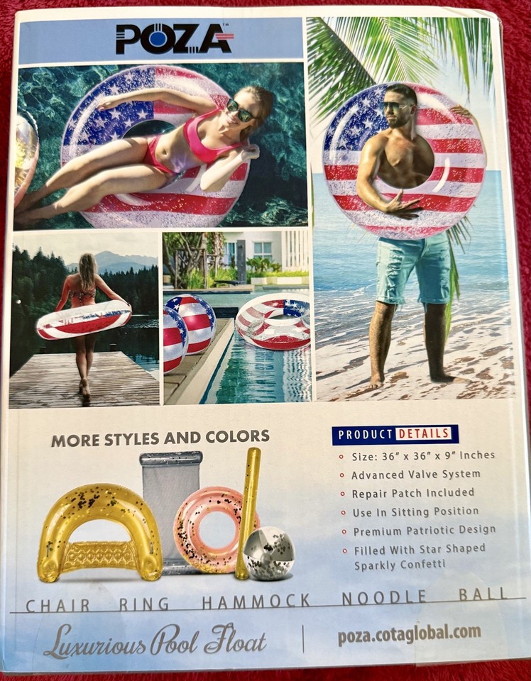 Poza Pool Tube Float USA Flag Confetti 36" X 36" X 9" Round Ring NEW ...