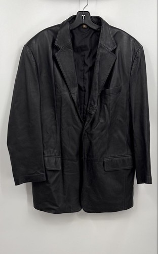 J. Ferrar Men's Black Leather Notch Lapel Long Sleeve Blazer Size ...