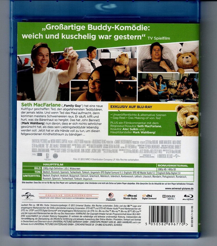 Ted (Blu-Ray) mit Mark Wahlberg, Mila Kunis, Seth Macfarlane | eBay