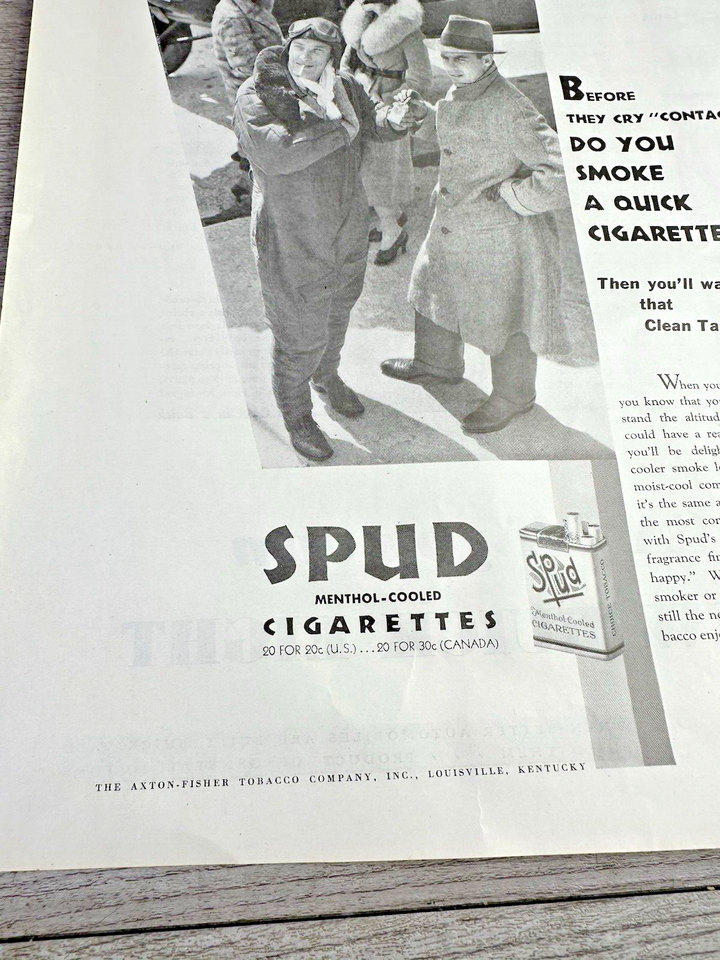 1931 Spud Cigarettes Vintage Print Ad Menthol Cooled Pilot & Friend Sat ...