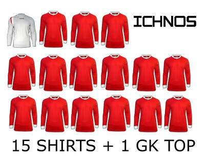 ICHNOS RED ADULT TEAM MATCH DAY KIT FOOTBALL SHIRTS - 15 PLAYERS + 1 ...