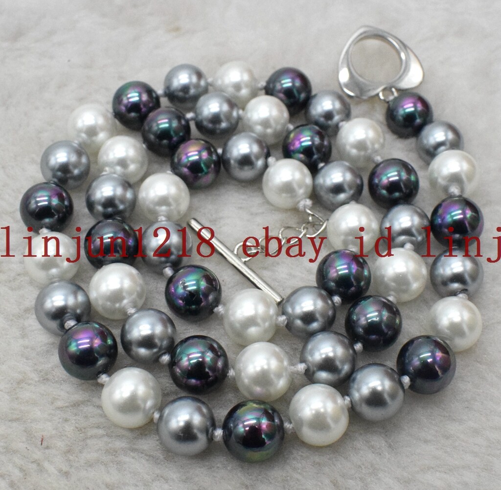 New 8/10/12mm South Sea Multicolor Shell Pearl Gemstone Necklace 18 ...