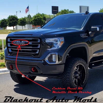2019-24 GMC Sierra 1500 Metallic Black Emblem Blackout Overlay Decals ...