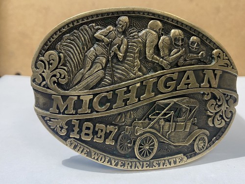Michigan The Wolverine State ADM Vintage Solid Brass Belt Buckle ...