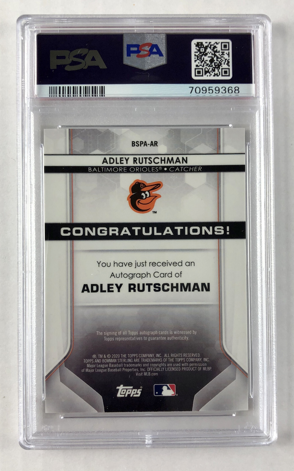 2020 Bowman Sterling Adley Rutschman #AR Prospect Autograph PSA 10 GEM ...