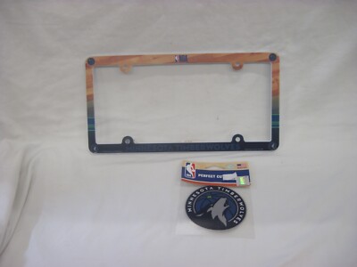 MINNESOTA TIMBERWOLVES PLASTIC LICENSE PLATE FRAME AND 4" DECAL 6" X 12 ...