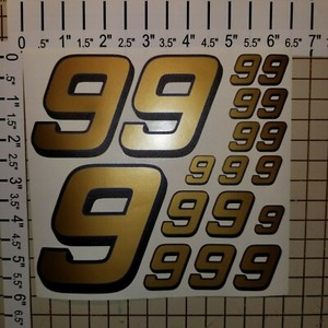 Gold w/ blue / black #9's Racing Numbers Vinyl Decal Sheet 1/10- 1/12 ...