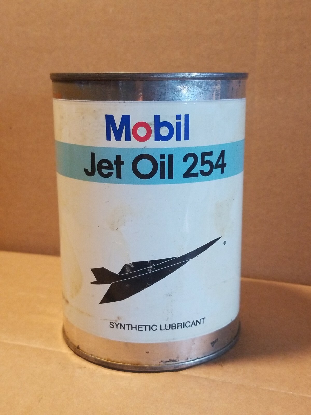 Vtg MOBIL SYNTHETIC ENGINE JET OIL 254 1 Quart Tin Can EMPTY #3 | eBay