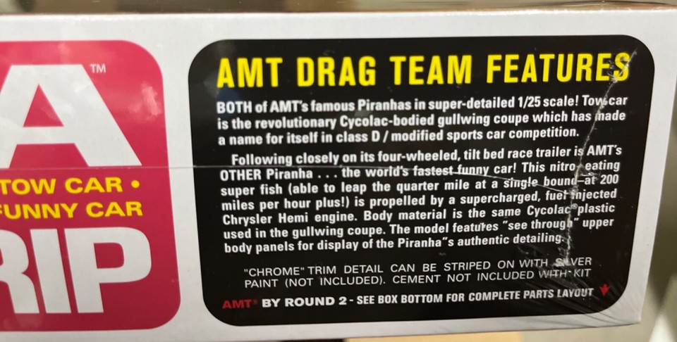 AMT 1113 Piranha Drag Race Team w/tandem axle Trailer 1/25 McM kit fs ...