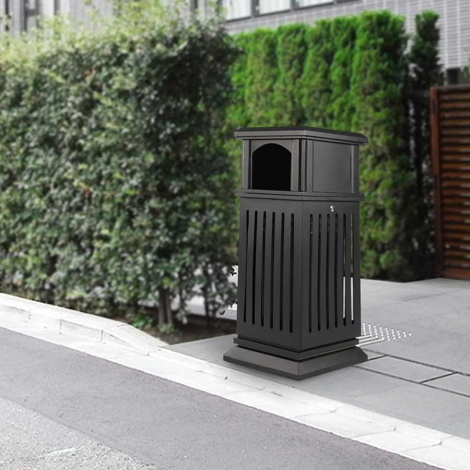 Trash Can Outdoor Dark Black Garbage Enclosure with Locking Lid Open ...
