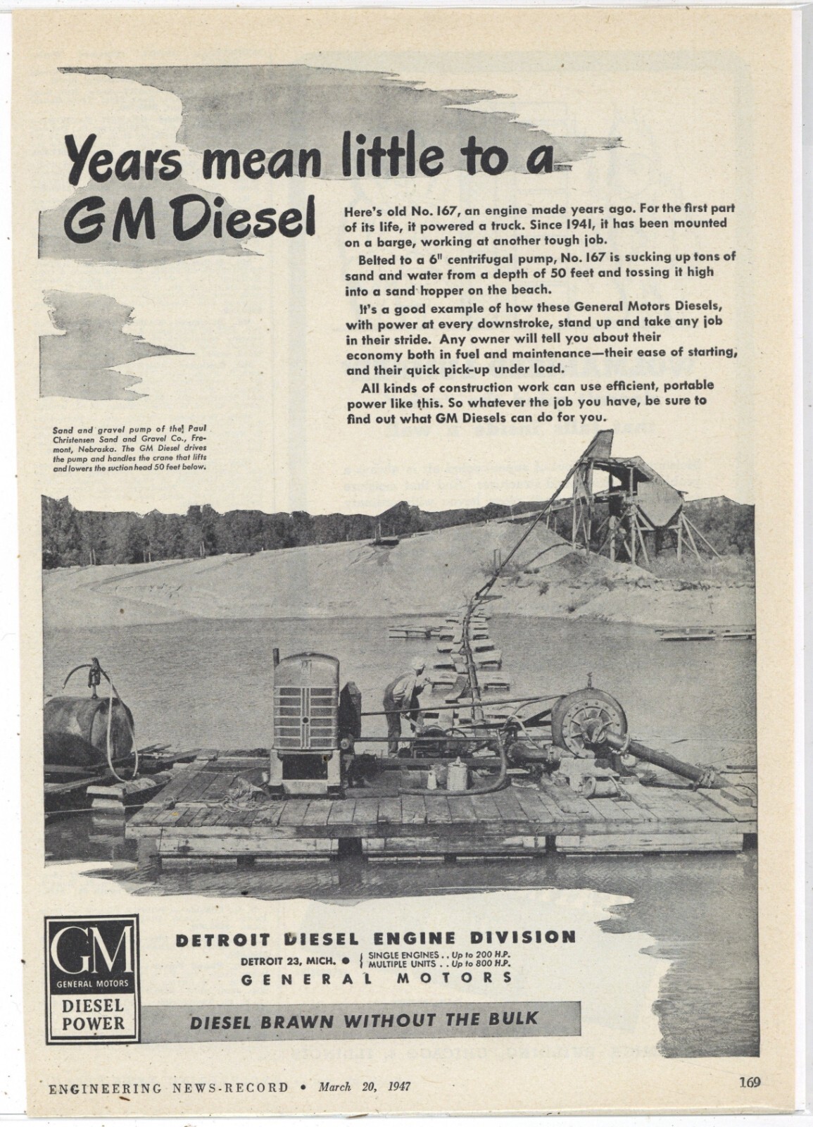 1947 GM Diesel Ad: Paul Christiansen Sand & Gravel - Fremont, Nebraska ...