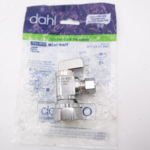 dahl 1/2" FIP x 3/8" OD Compression Mini-Ball Angle Stop Valve Chrome ...